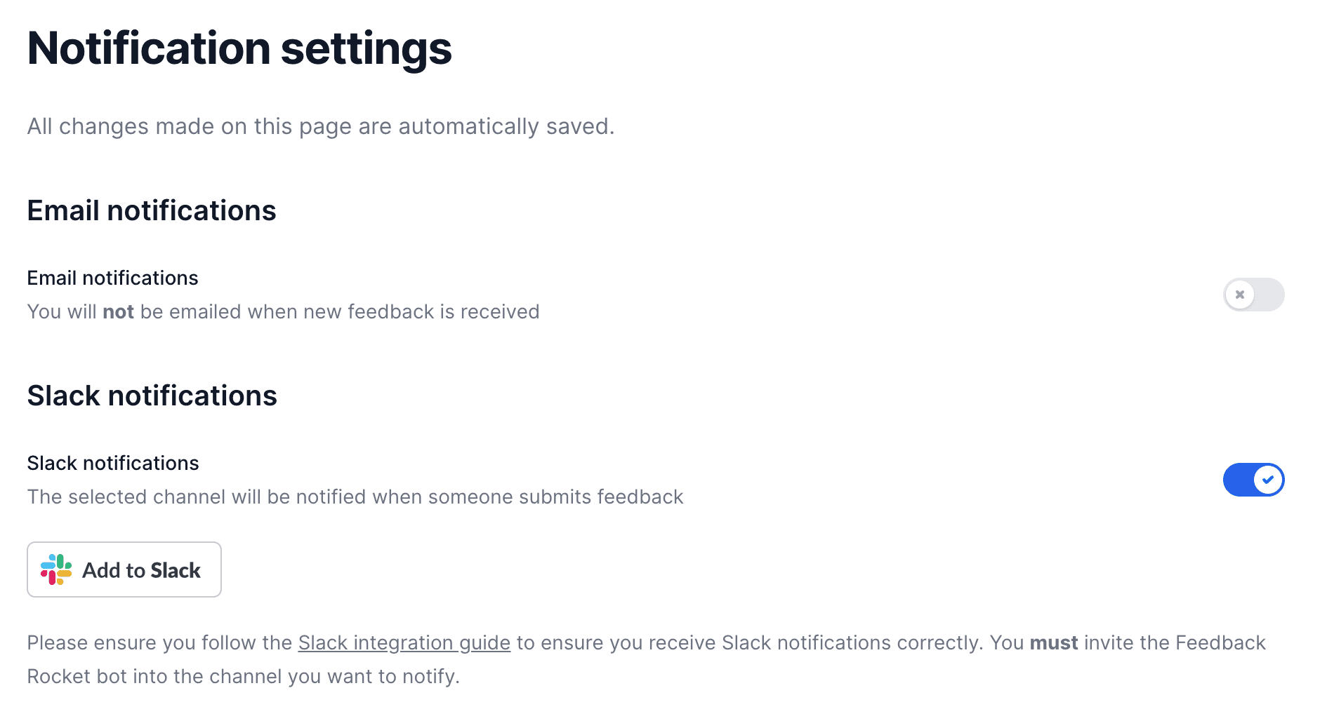 Get feedback notifications via Slack | Feedback Rocket